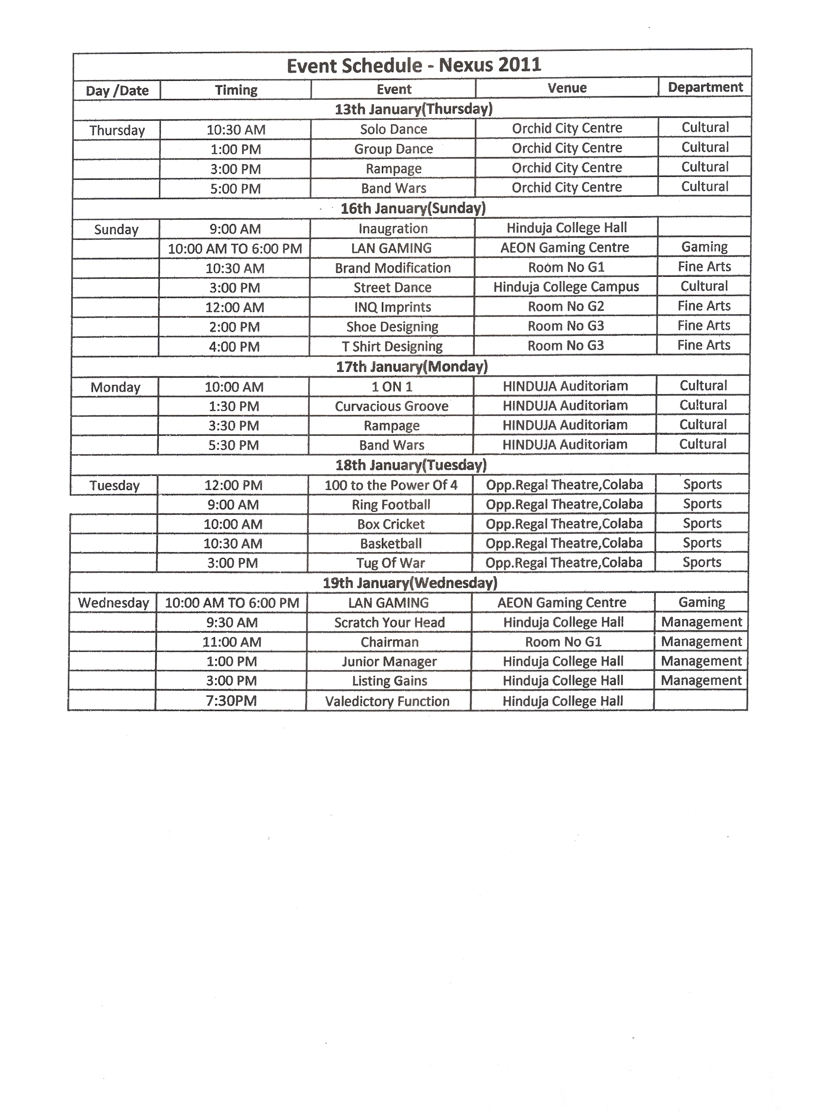 NEXUS EVENT SCHEDULE – BMS | Bachelor of Management Studies Unofficial ...
