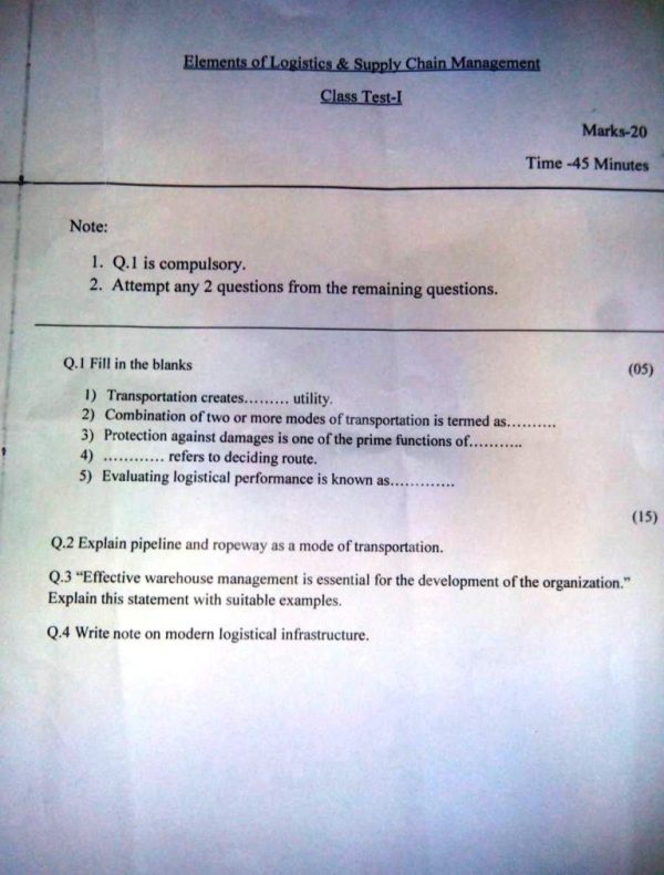 Logistics Test 2014 – SDSM College – BMS | Bachelor of Management ...