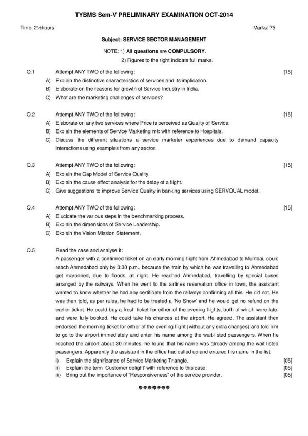 Service Sector Management Prelims Question Paper I 2014 – S.K. Somaiya ...