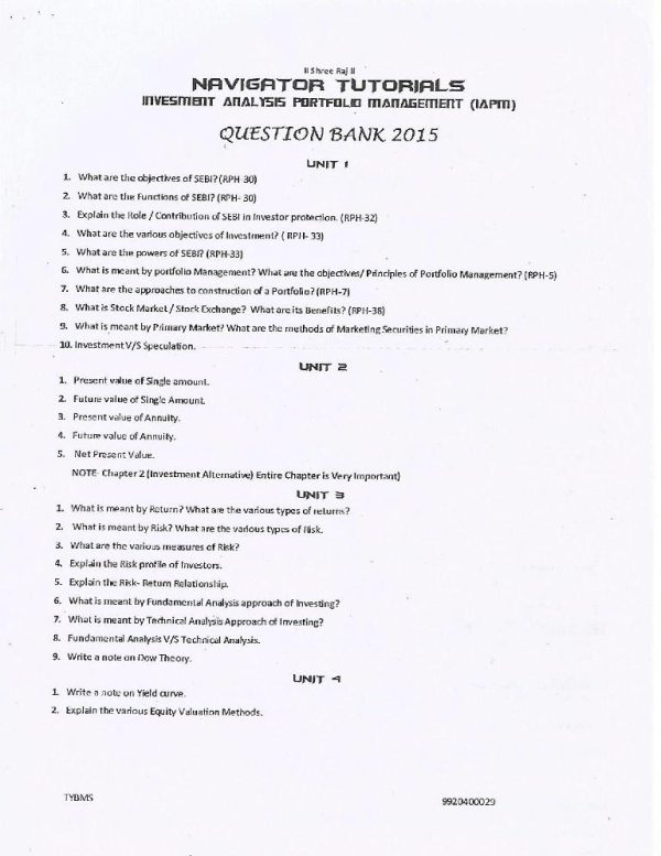 Investment Analysis and Portfolio Management Question Bank 2015 ...