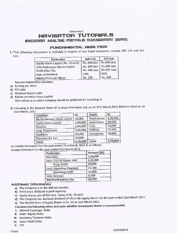 Investment Analysis and Portfolio Management Question Bank 2015 ...